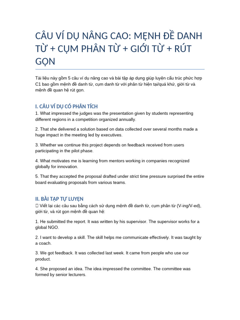 Cau Vi Du Menh de Danh Tu Phan Tu Rut Gon | PDF