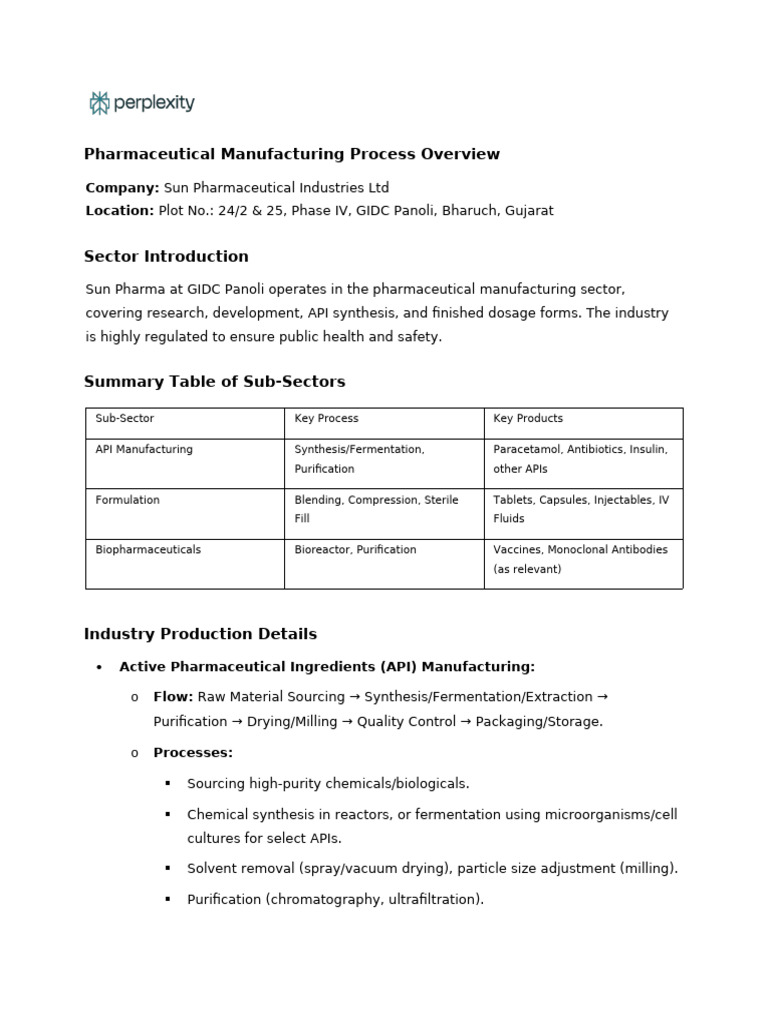 Pharmaceutical Manufacturing Process Overview | PDF | Tablet (Pharmacy) | Pharmaceutical Formulation