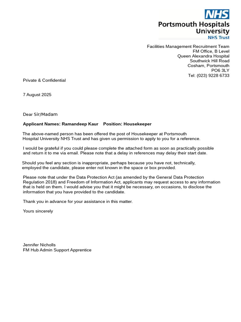 NHS Reference Request Letter 2023[1] | PDF | Justice | Crime & Violence