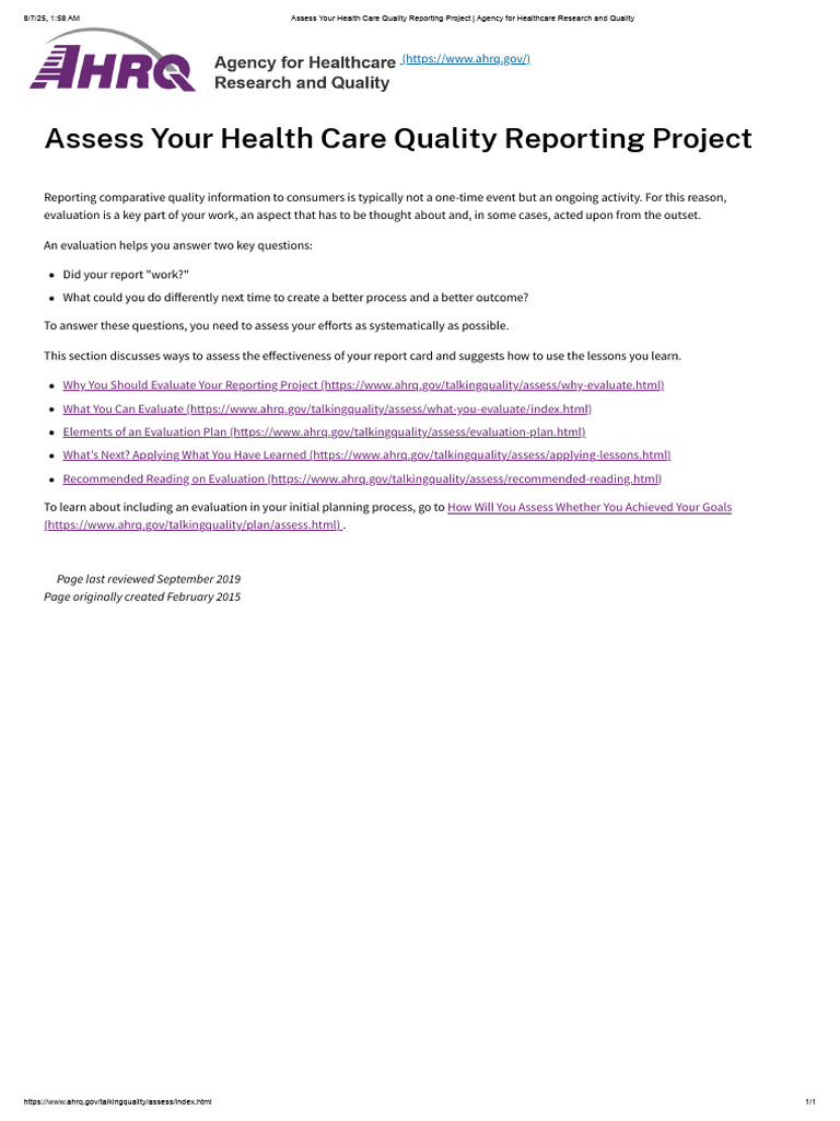 Assess Your Health Care Quality Reporting Project - Agency For ...