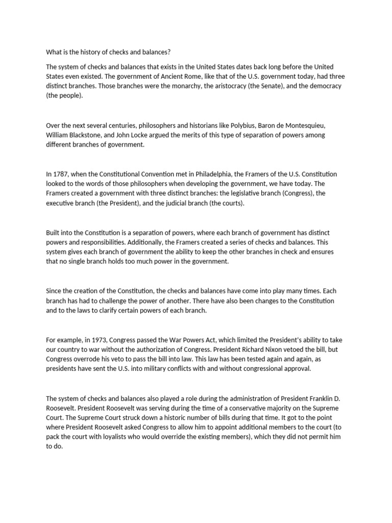 History of Checks and Balances | PDF | Separation Of Powers Under The ...