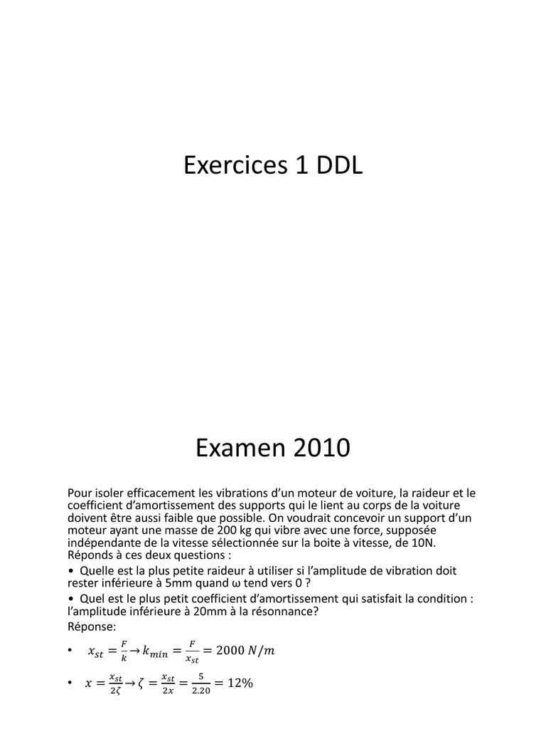 Exercices 1 DDL | PDF | Résonance | Mécanique newtonienne