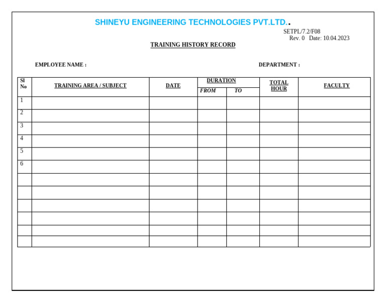 Shineyu Engineering Training Record | PDF