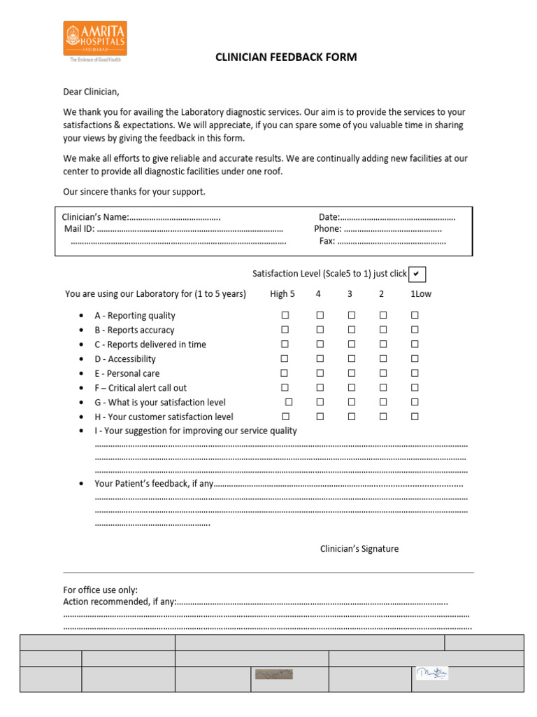 Clinician Feedback Form 2024 | PDF | Health Care | Medicine