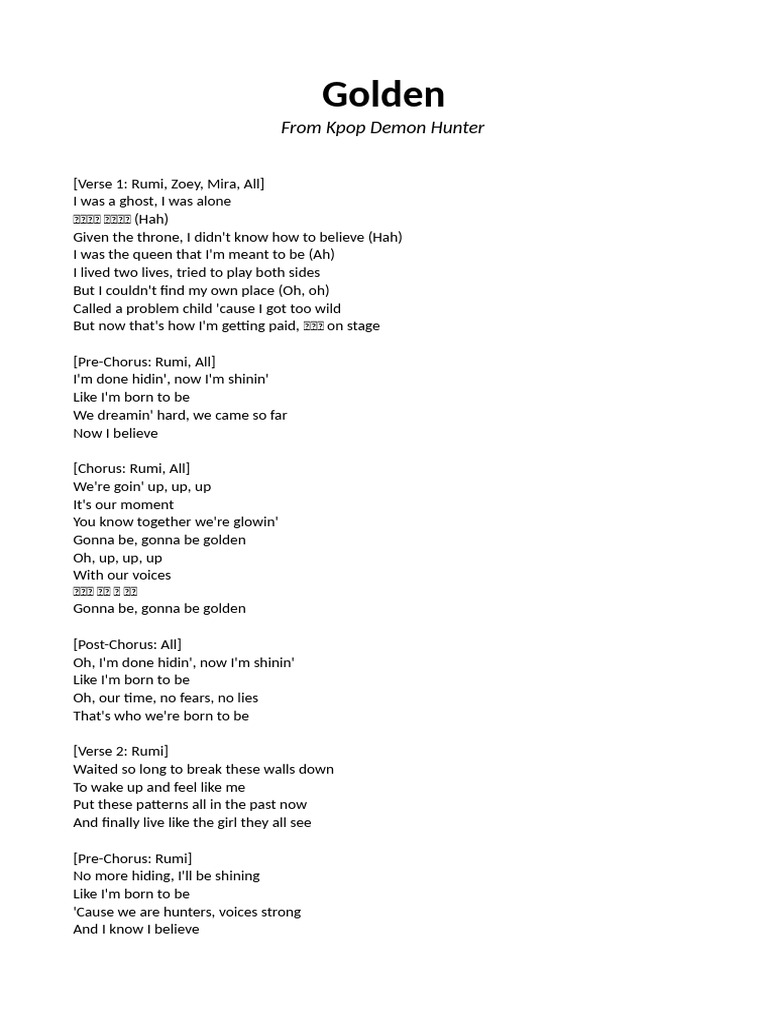 Golden - Lyrics | PDF