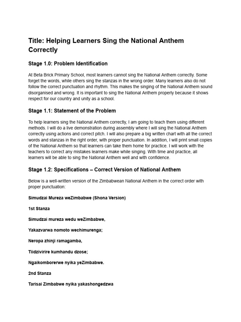 Teaching the Zimbabwe National Anthem | PDF | Zimbabwe | Behavior ...