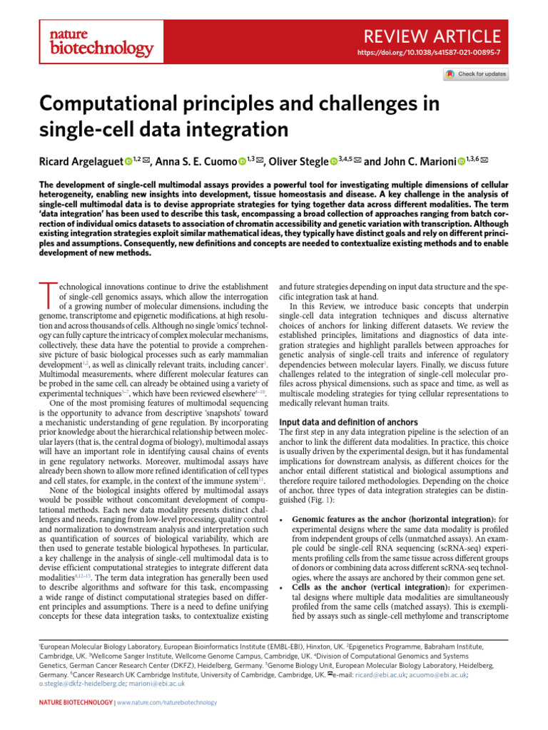 Computational Principles and Challenges in Single-Cell Data Integration | PDF | Single ...