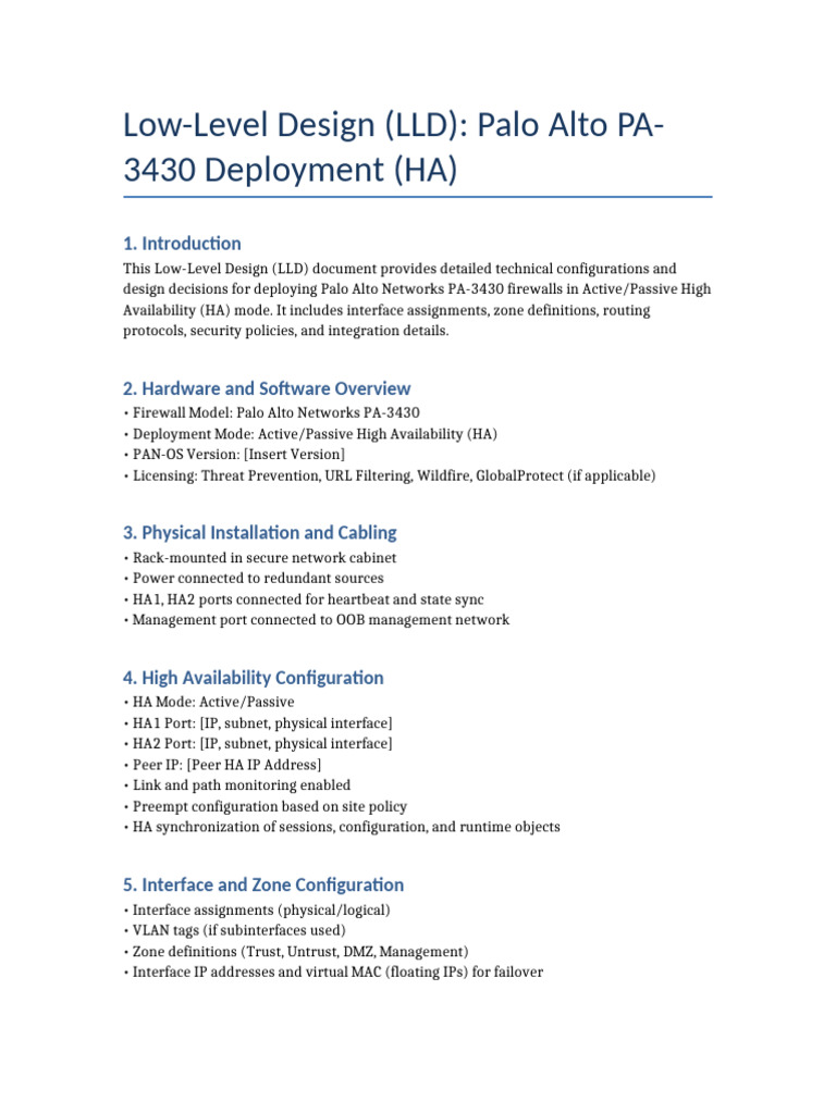 LLD Palo Alto PA3430 Deployment | PDF | Ip Address | Computer Network