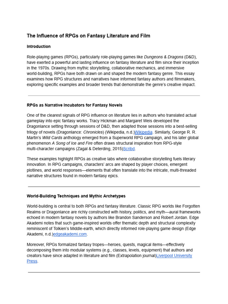 RPGs' Impact on Fantasy Media | PDF | Fantasy | Role Playing Games