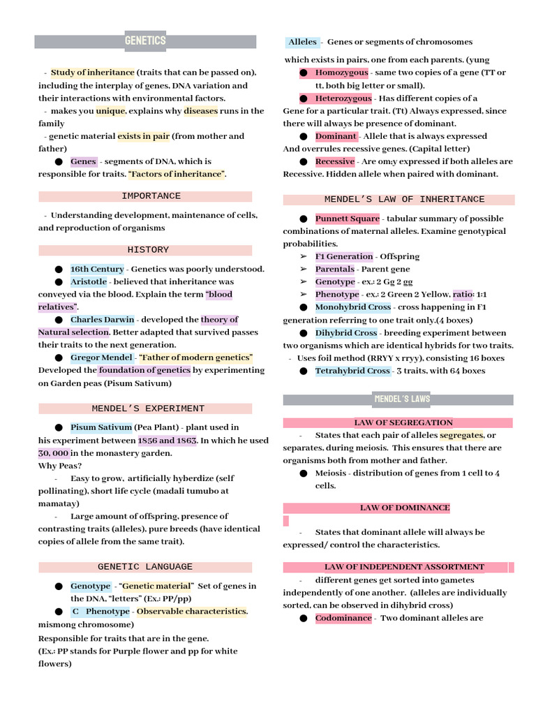 Genetics: Inheritance and Mendel's Laws | PDF | Dominance (Genetics ...