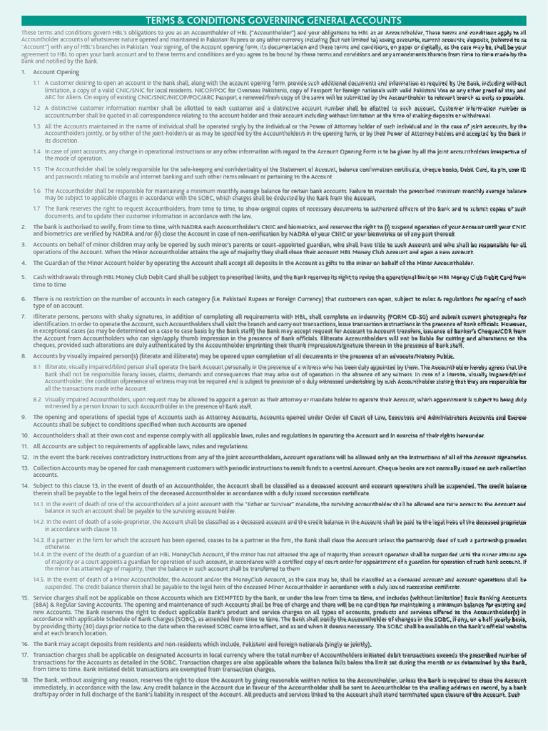 HBL Account Limits and Conditions | PDF | Cheque | Banks