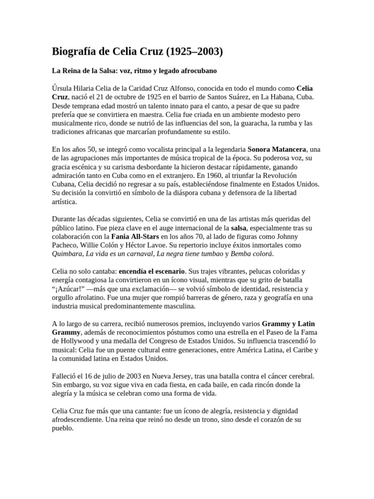 Biografía de Celia Cruz | PDF
