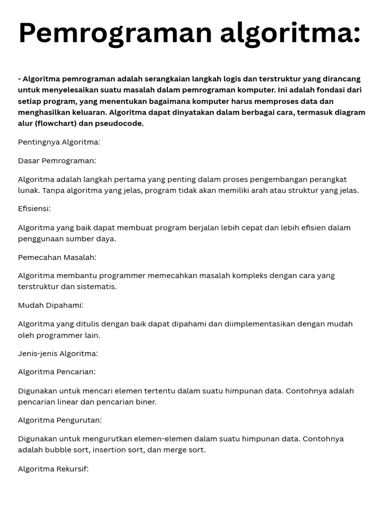 Dasar dan Jenis Algoritma Pemrograman | PDF