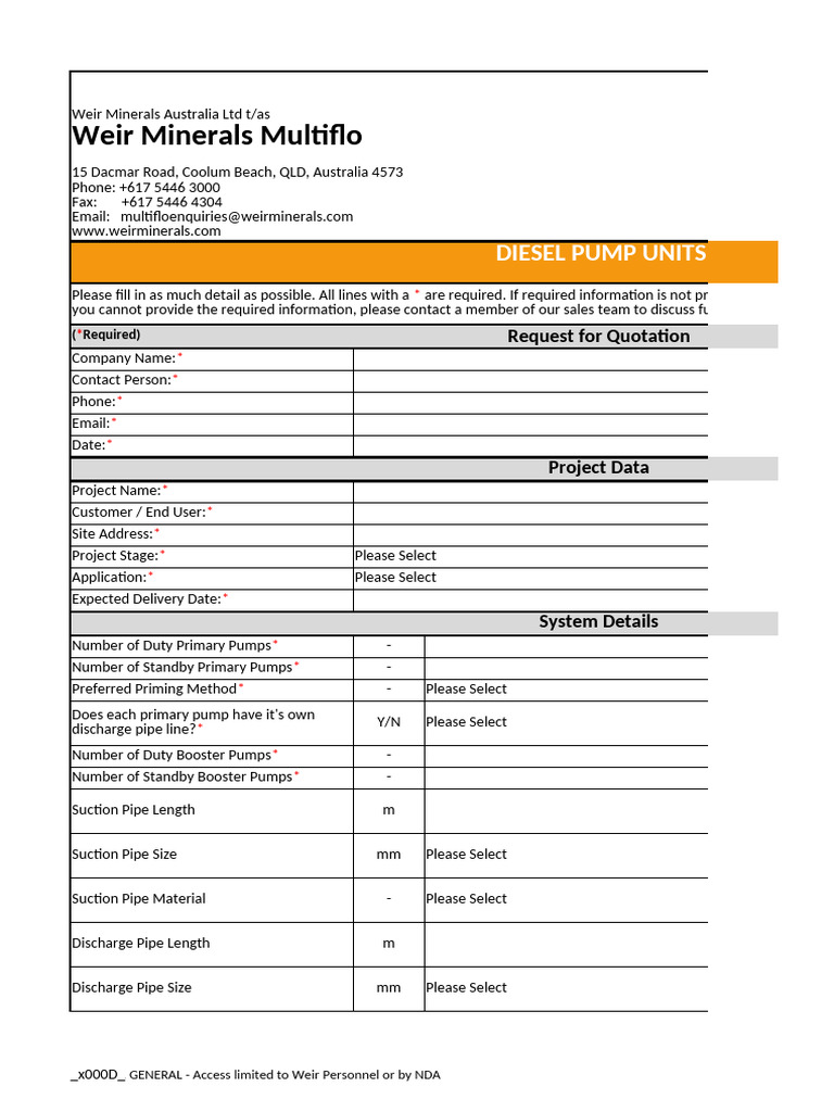 WM Multiflo (APAC) - Diesel or Electric Pump Enquiry Form | PDF | Pump ...