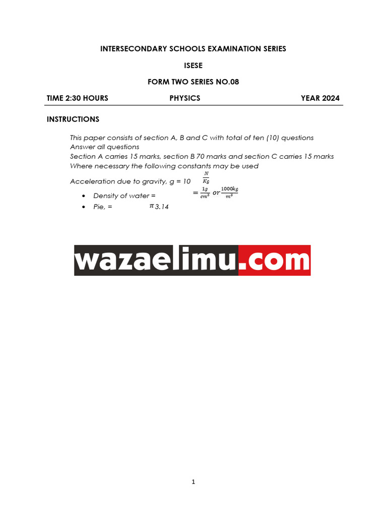 f2 Phy Isese Series 2024 8 | PDF | Mass | Weight