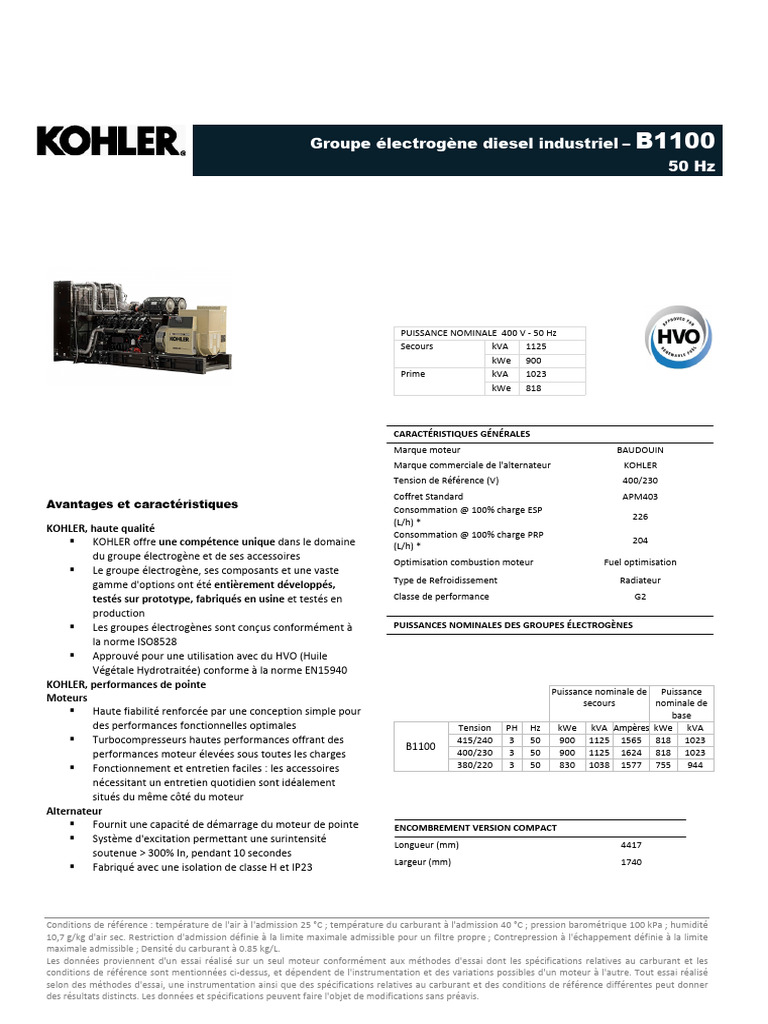 Groupe électrogène diesel B1100 50 Hz | PDF | Moteur diesel ...