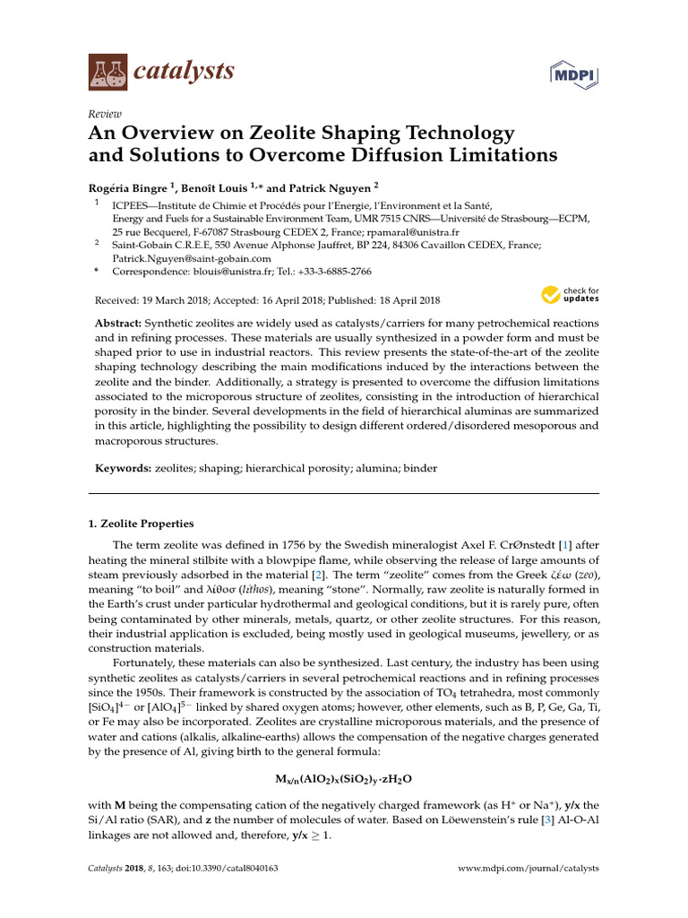 Overveiw of Zeolite Shaping Technology | PDF | Zeolite | Catalysis