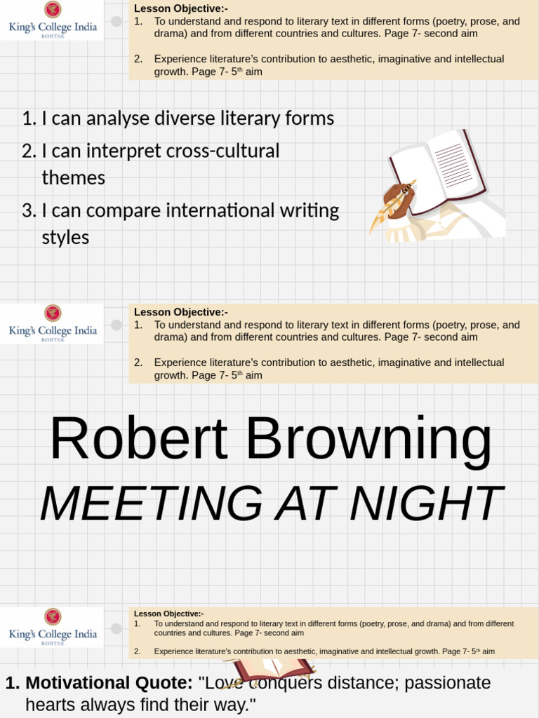 W6 L12 P13 Robert Browning Meeting at Night | PDF | Poetry