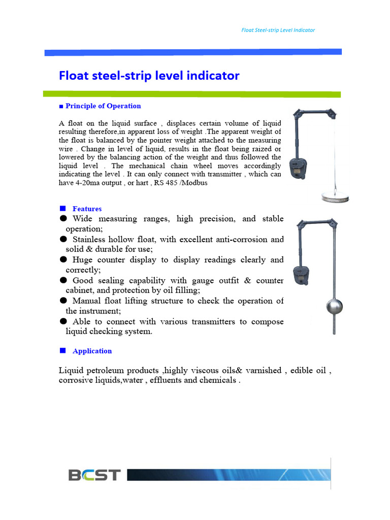 Tape Float Level Transmitter-BCST | PDF | Liquids | Force
