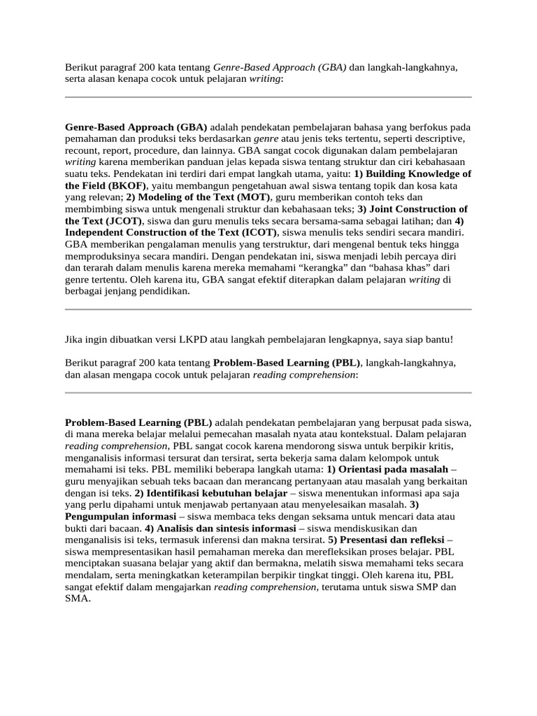 Memahami Genre-Based Approach (GBA) | PDF