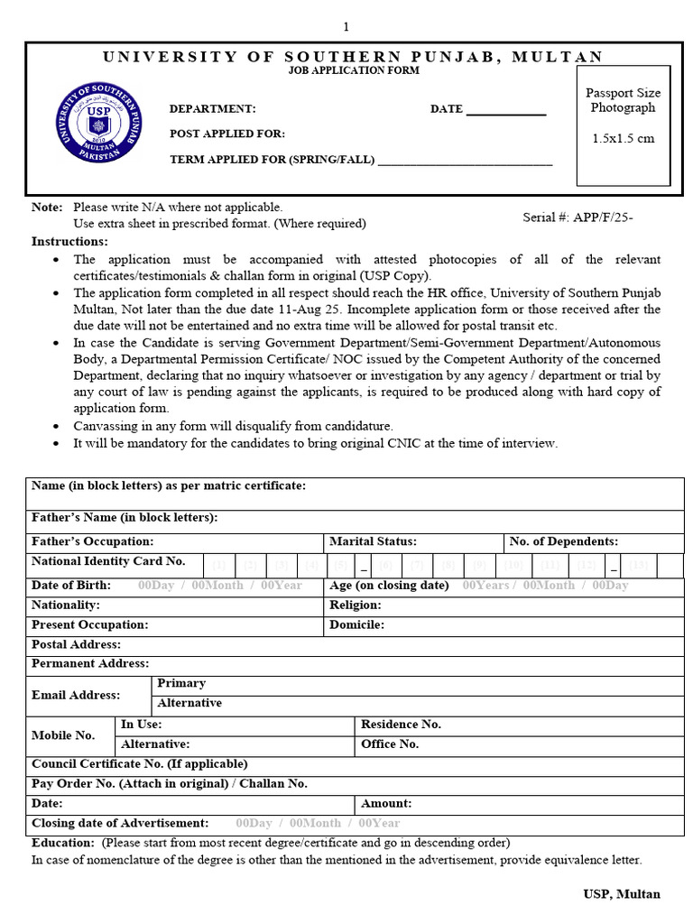 USP Multan Job Application Guidelines | PDF | Thesis | Doctor Of Philosophy