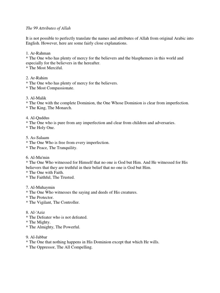 The 99 Attributes of Allah | PDF | God In Islam | Allah