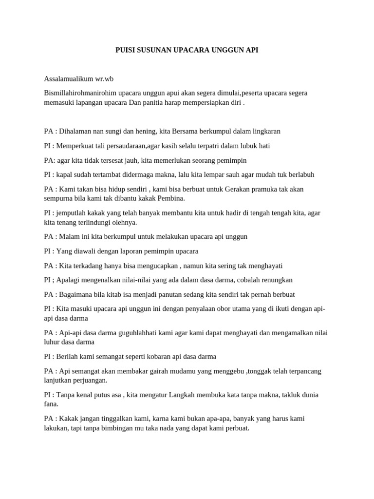 Puisi Upacara Api Unggun Pramuka | PDF