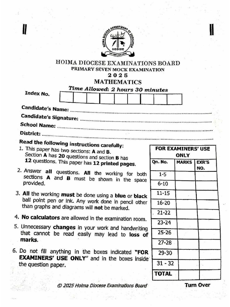 Hoima Mtc Mock 2025 | PDF