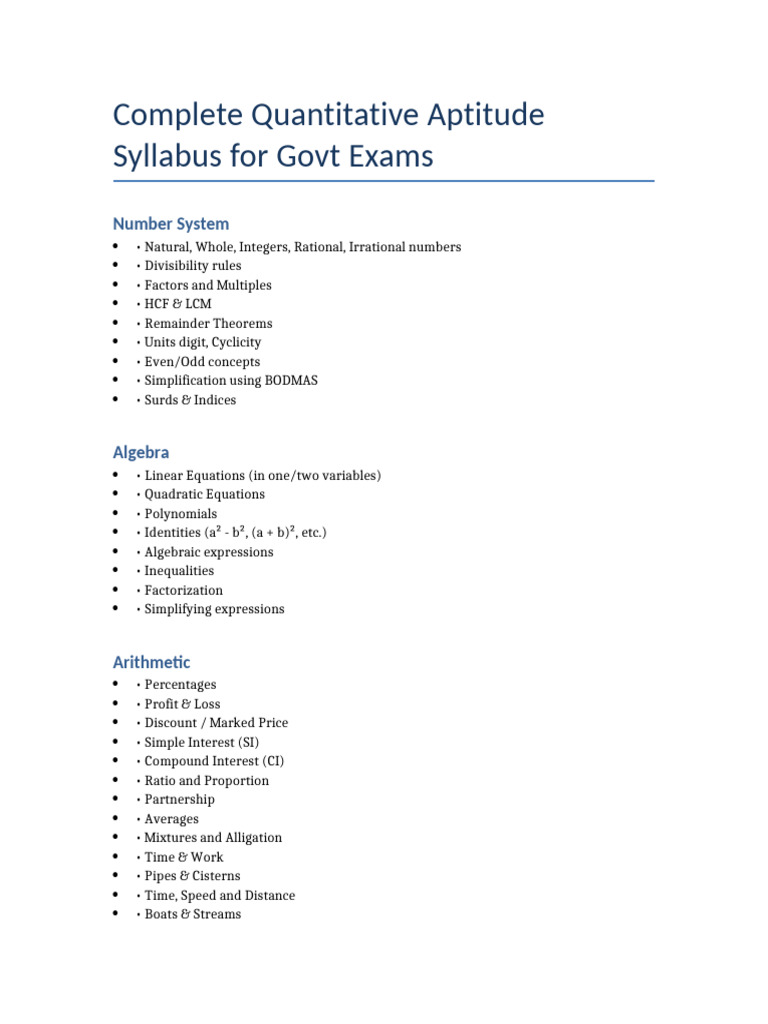 Quantitative Aptitude Syllabus for Exams | PDF