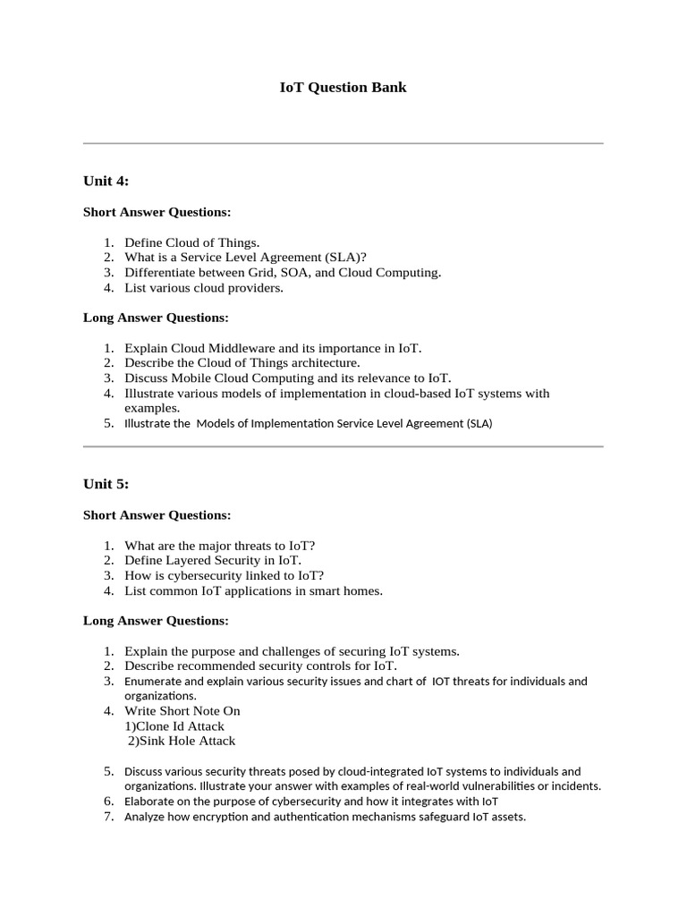 IoT Question Bank | PDF