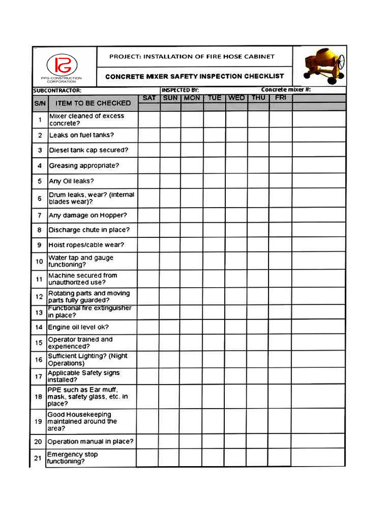 Bagger Mixer Checklist | PDF