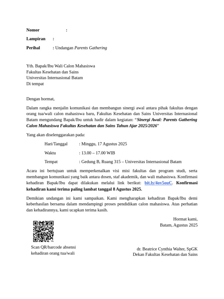 Undangan Parents Gathering 2025/2026 | PDF