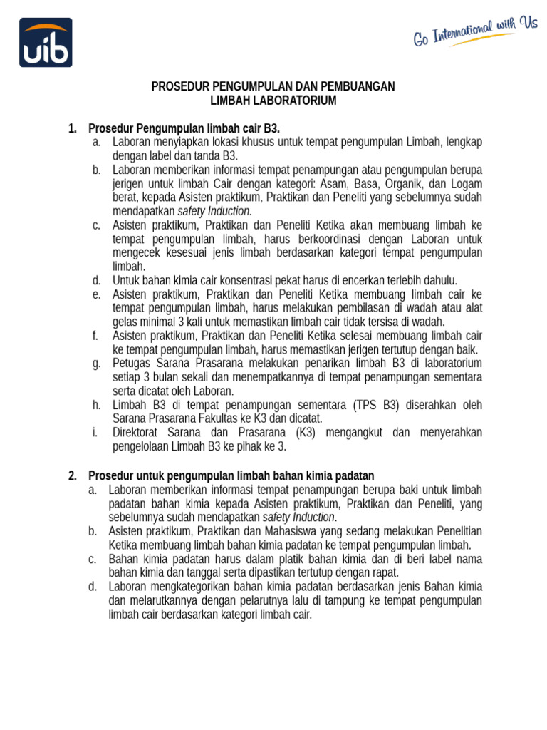 Prosedur Pengelolaan Limbah Laboratorium | PDF