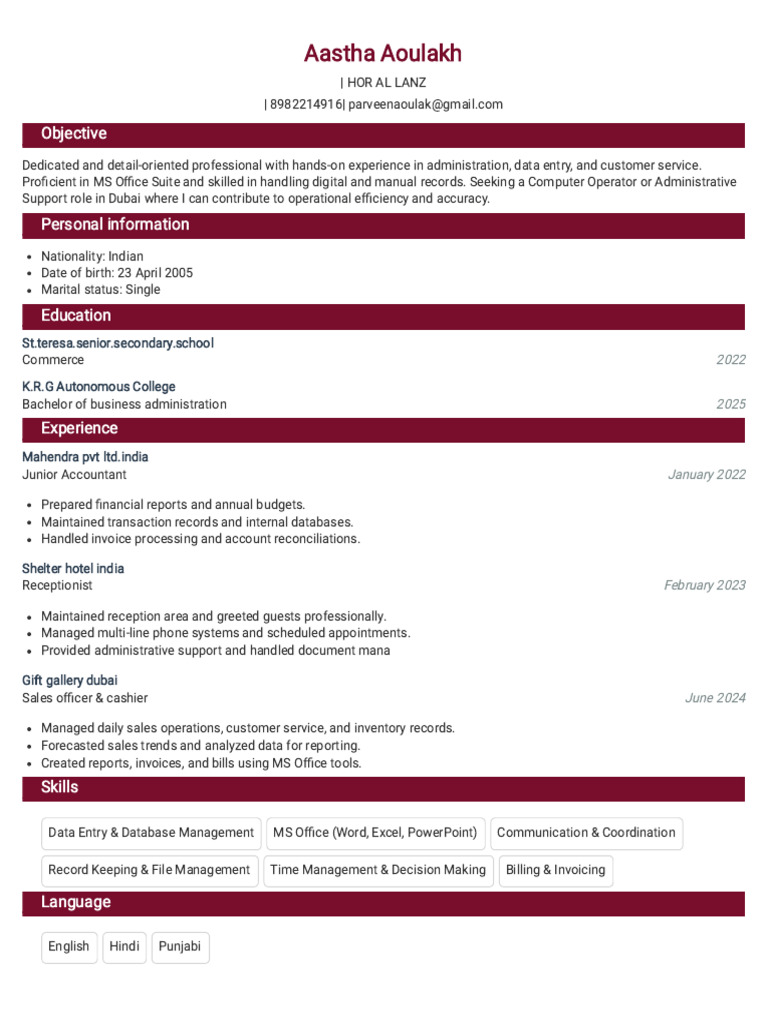 Aastha Resume. | PDF