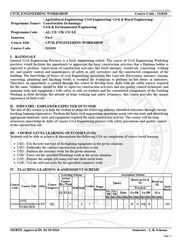 311010-Civil Engineering Workshop | PDF | Pipe (Fluid Conveyance ...