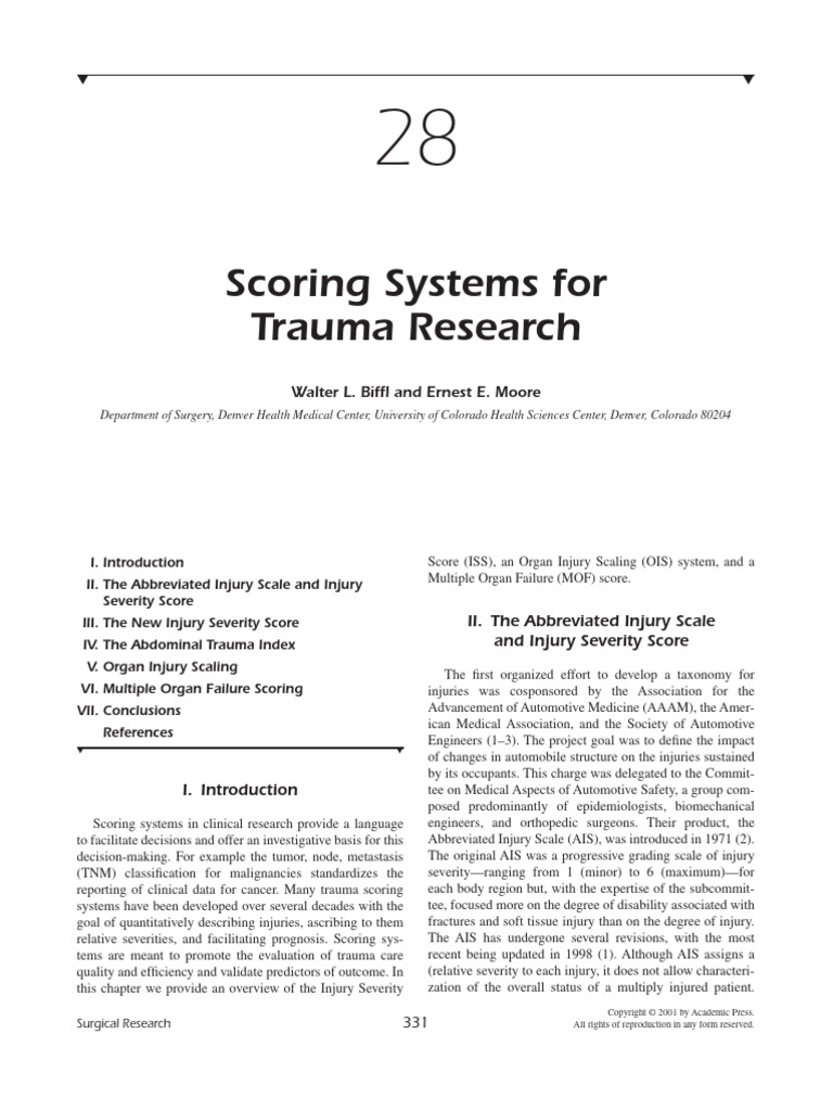 28 Scoring Systems For Trauma Research 2001 Surgical Research | PDF ...