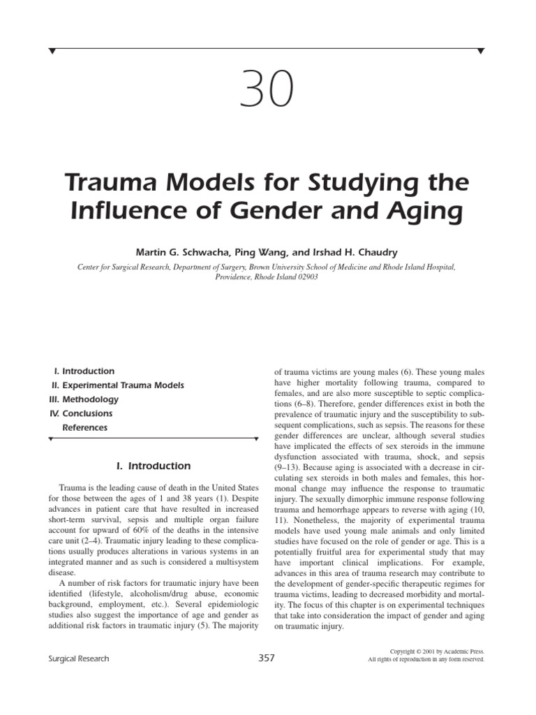30 Trauma Models For Studying The Influence of Gender and Aging 2001 ...