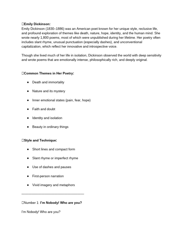 Survey of American Literature (Final) | PDF | Emily Dickinson