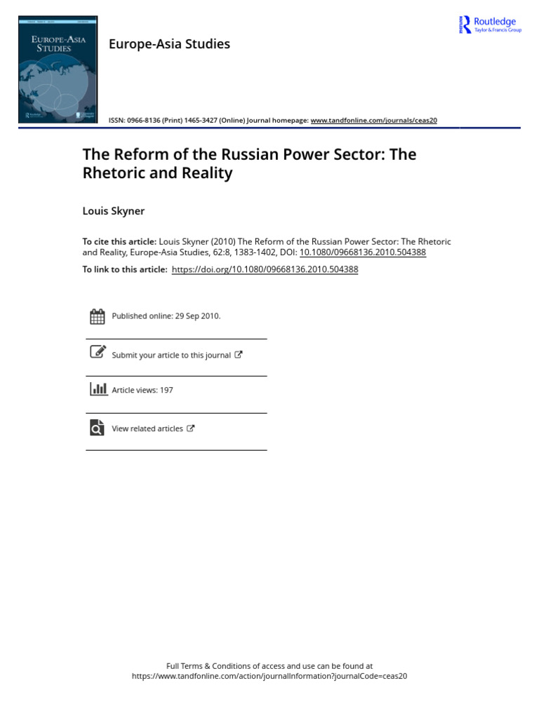 The Reform of The Russian Power Sector The Rhetoric and Reality | PDF ...