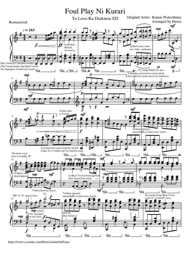 To LOVE-Ru Darkness - Foul Play Ni Kurari [Remastered] | PDF | Violin | Chord (Music)