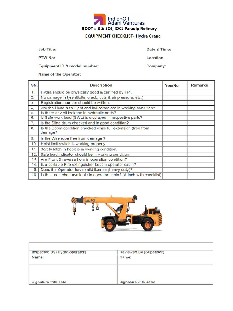 Iavl Crane & Hydra Checklist | PDF