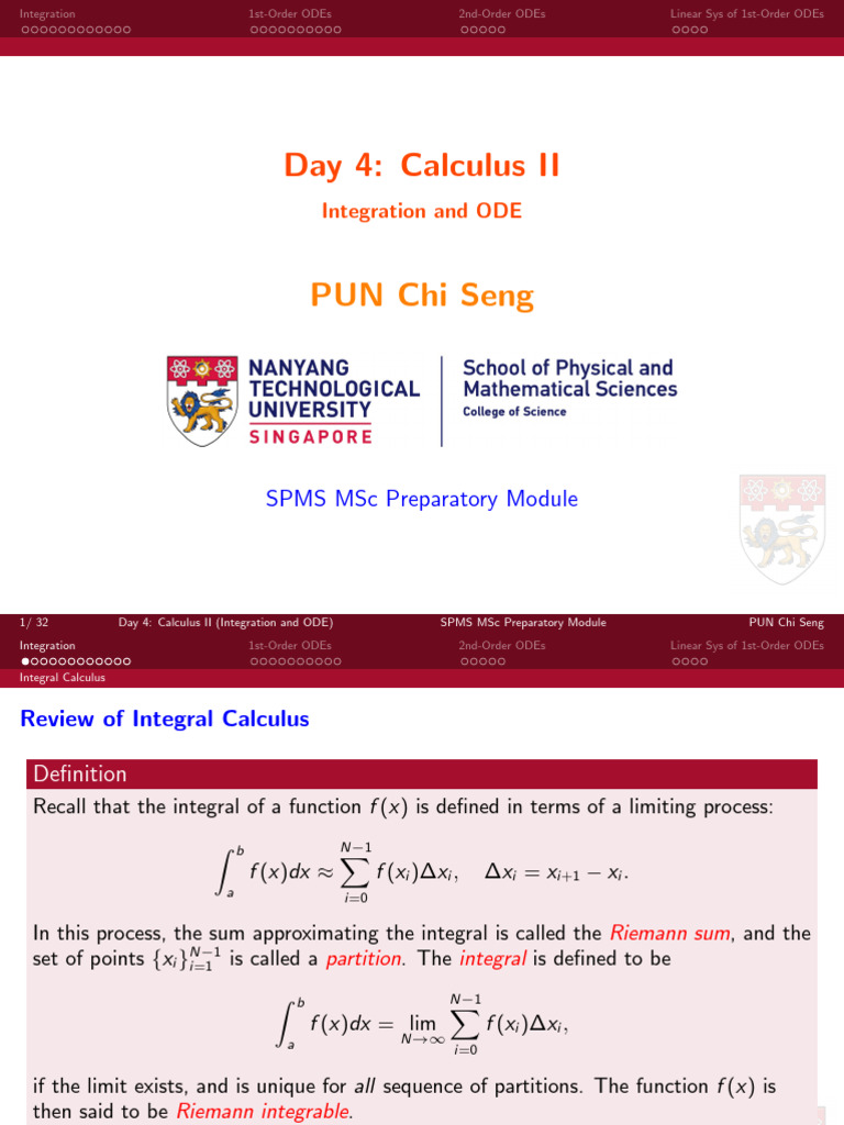 Calculus II (Integration and ODE) | PDF | Integral | Ordinary ...