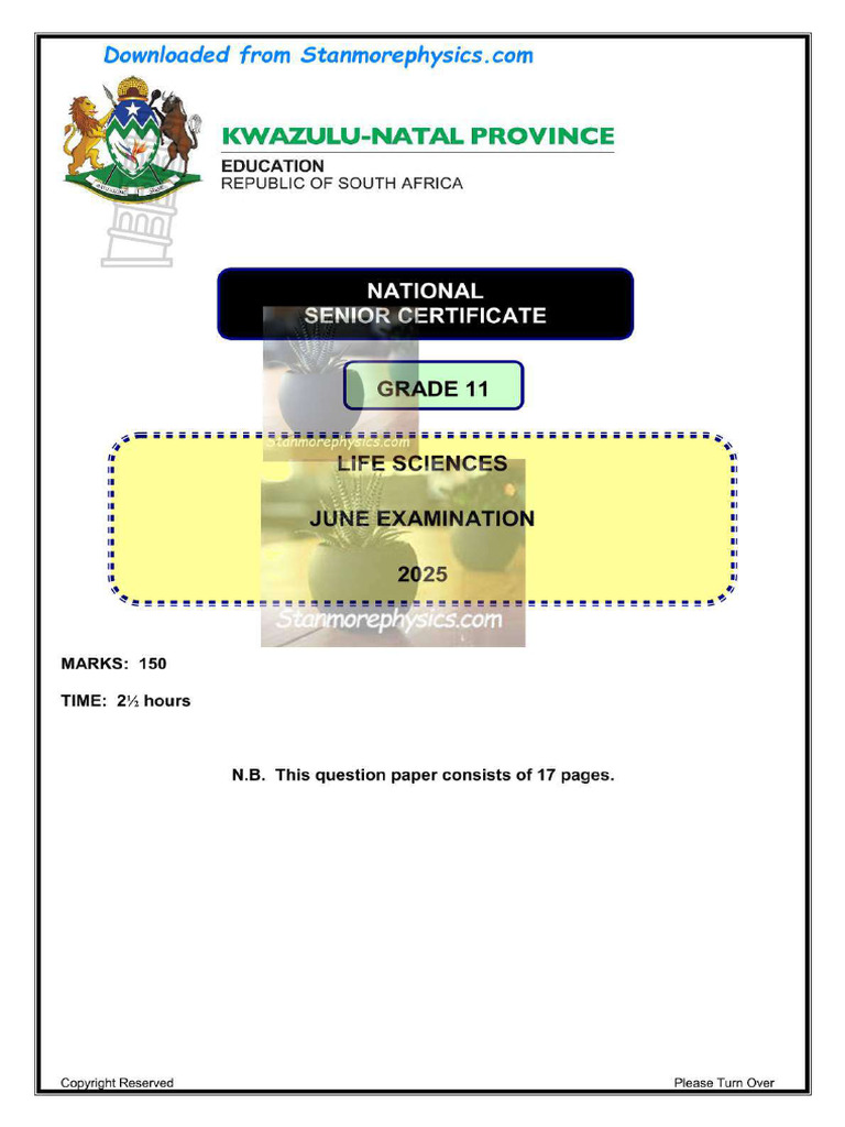 KZN Life Sciences Grade 11 June 2025 QP and Memo | PDF