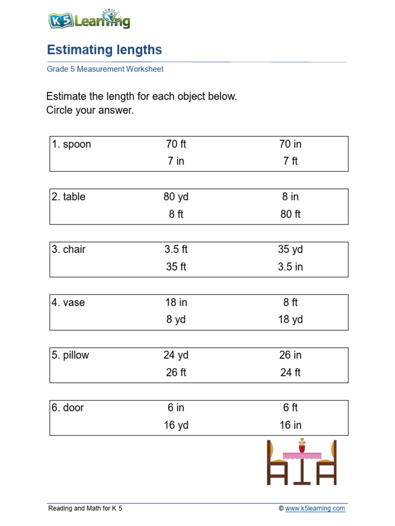 Grade 5 Measurement Estimation Worksheet | PDF