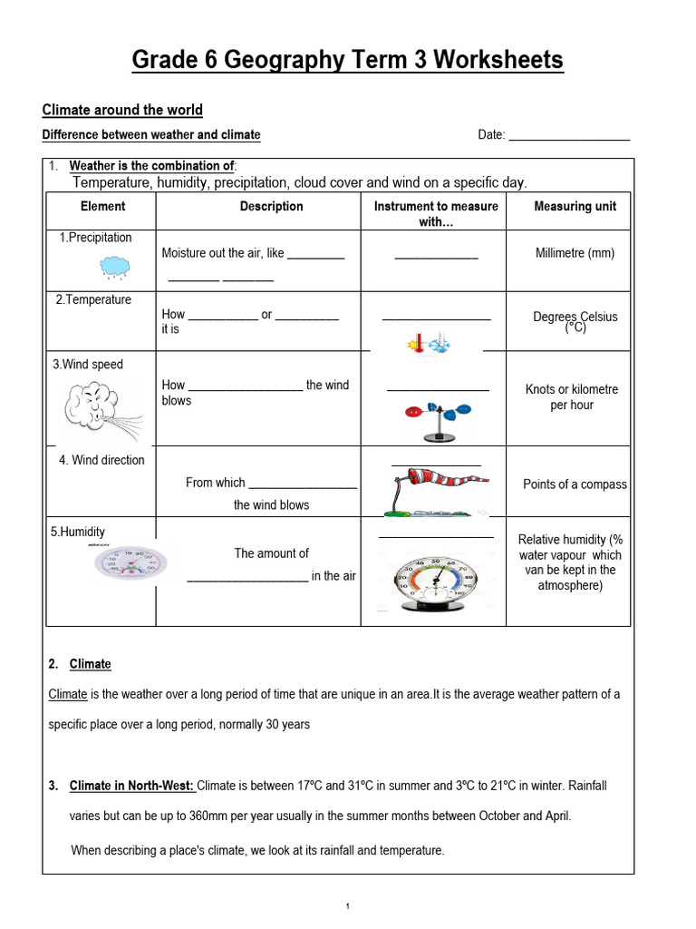 Grade 6 Climate and Weather Worksheets | PDF | Temperate Climate | Desert