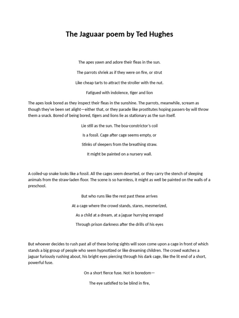 The Jaguar Poem by Ted Hughes | PDF | Poetry