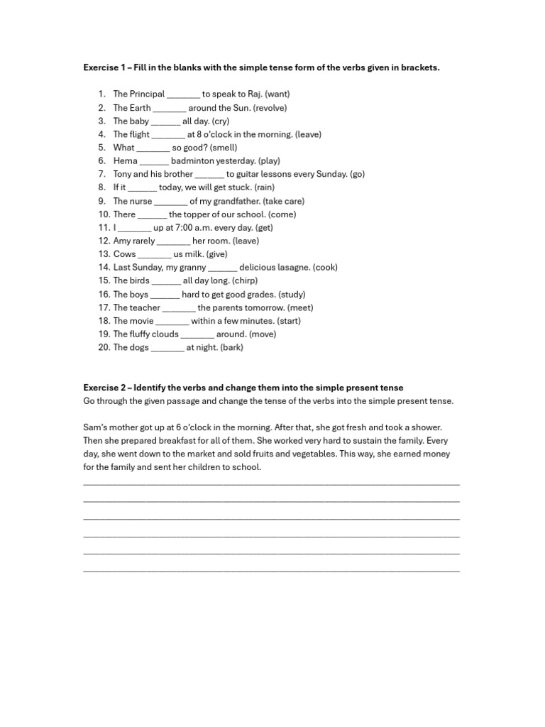 Simple Tenses Exercises | PDF