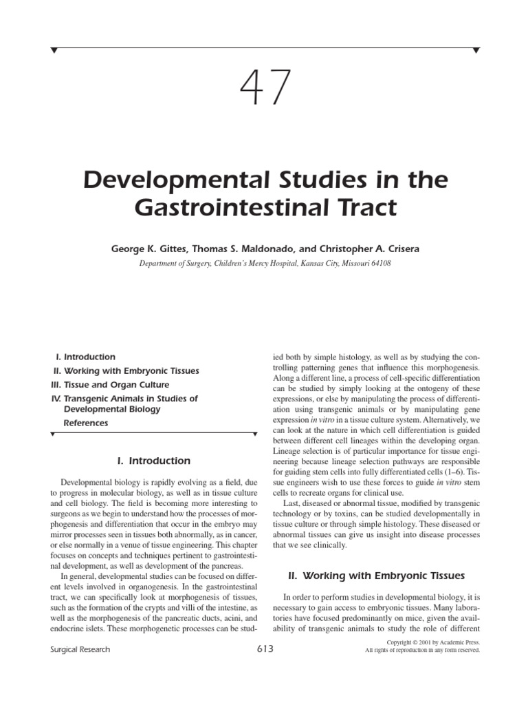47 Developmental Studies in The Gastrointestinal Tract 2001 Surgical ...