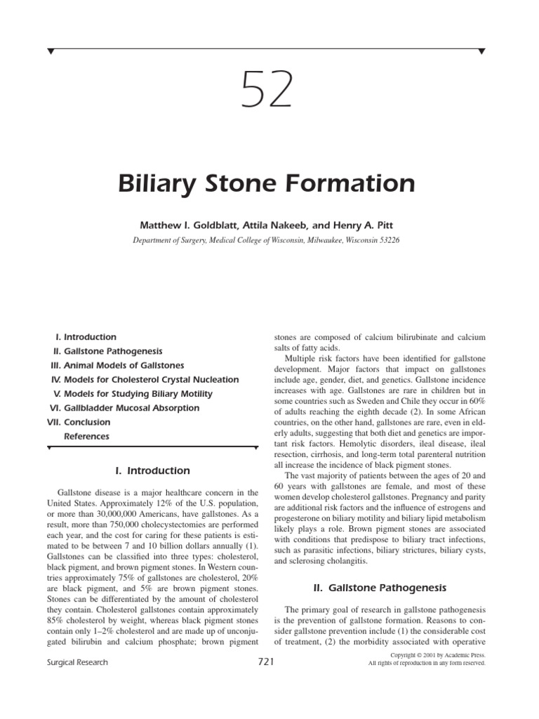 52 Biliary Stone Formation 2001 Surgical Research | PDF | Gallbladder ...