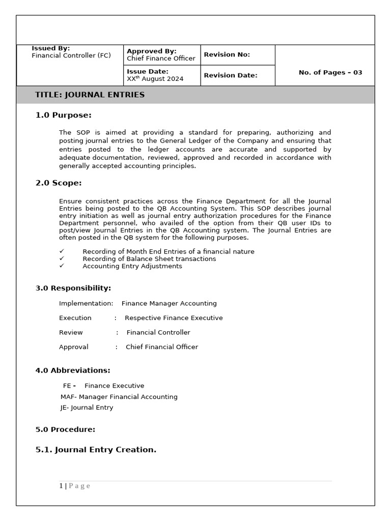 Journal Entries SOP (V1Draft) | PDF | Accounting | Debits And Credits